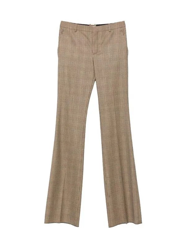Saint Laurent Prince Of Wales Check Flared Trousers - Brown