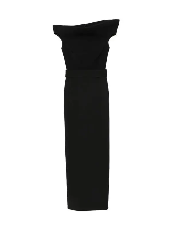 Solace London Exaggerated Shoulders Evening Dress - Black