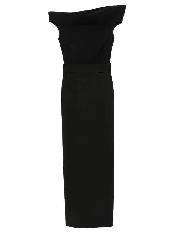 Solace London Exaggerated Shoulders Evening Dress - Black