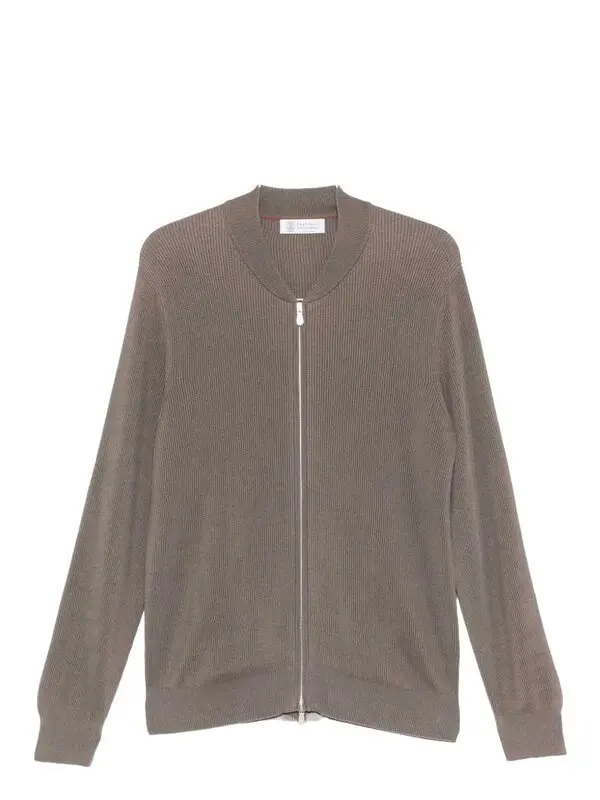 Brunello Cucinelli Ribbed Cardigan With Zip Closure - Brown