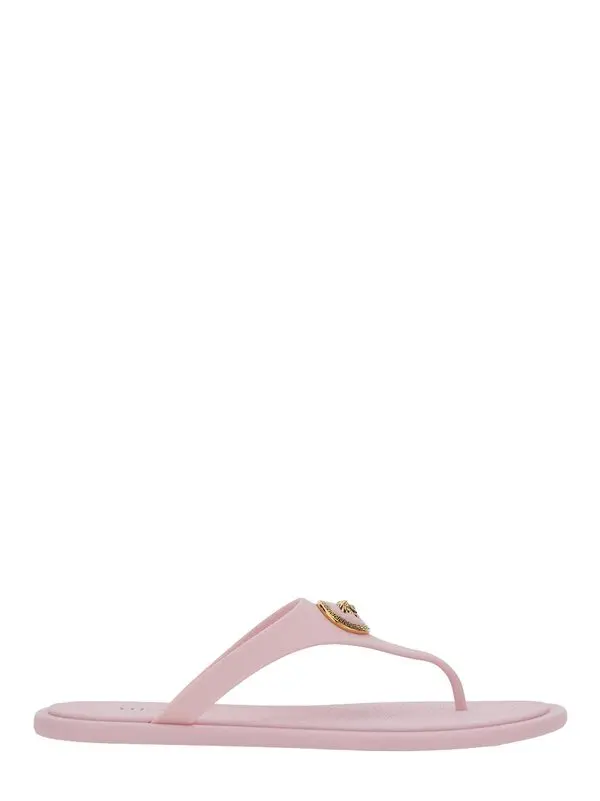 Versace Ribbon Sandals With Metallic Medusa Head On The Front In Rubber For - Pink