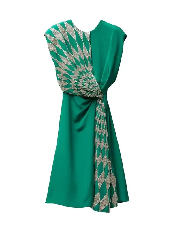 Versace Silk Midi Evening Dress With Embroidery - Green