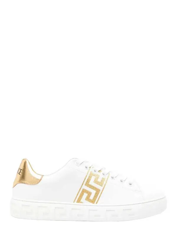 Versace Leather Sneakers With Greek Embroidery - White