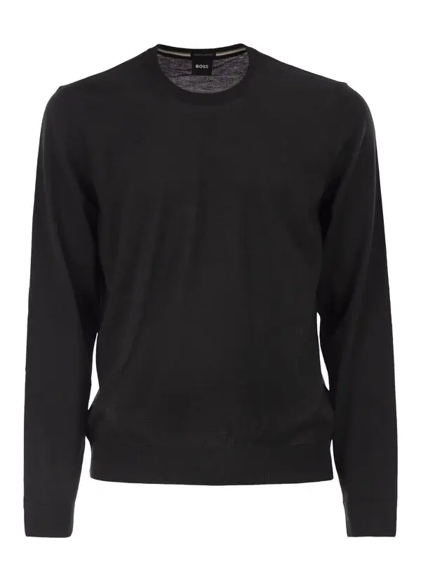 BOSS Slim Fit Crew Neck Jumper In Merino Wool - Black