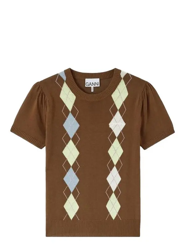 GANNI Argyle Pattern Top - Brown