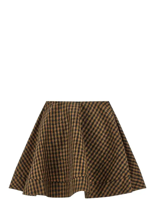 GANNI Crinkled Taffeta Check Mini Skirt - Brown