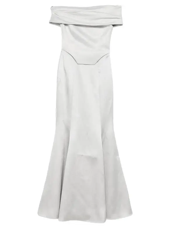 Solace London Off-shoulder Draped Evening Dress - Silver