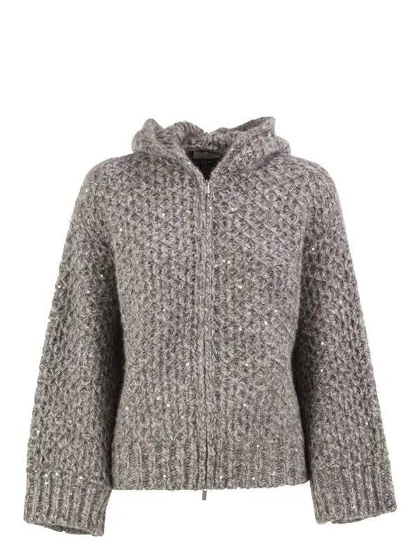 Peserico Alpaca Blend Knitted Hooded Cardigan With Sequins - Gray
