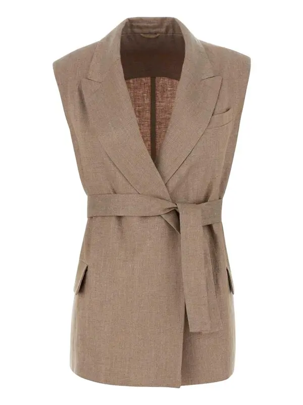 Brunello Cucinelli Cappuccino Linen Blend Vest - Brown