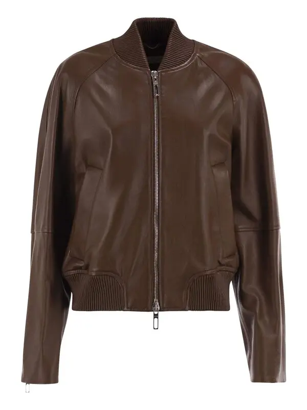 Sportmax Spxamour Lambskin Leather Bomber Jacket - Brown