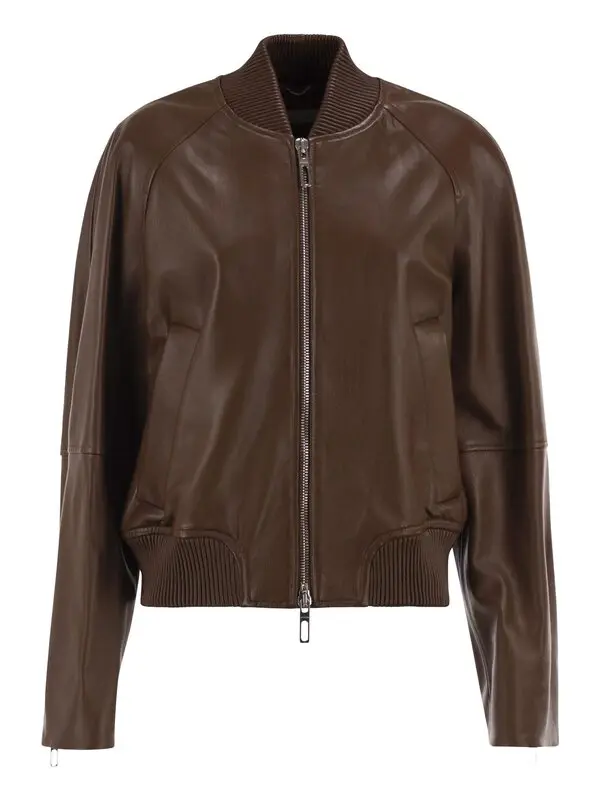 Sportmax Lambskin Leather Bomber Jacket - Brown