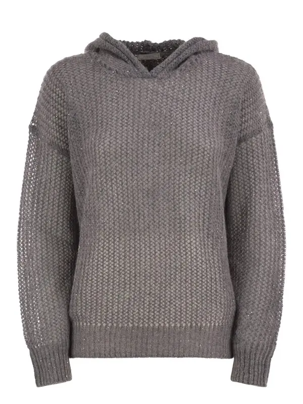 Peserico Hooded Open-knit Sequined Jumper - Gray