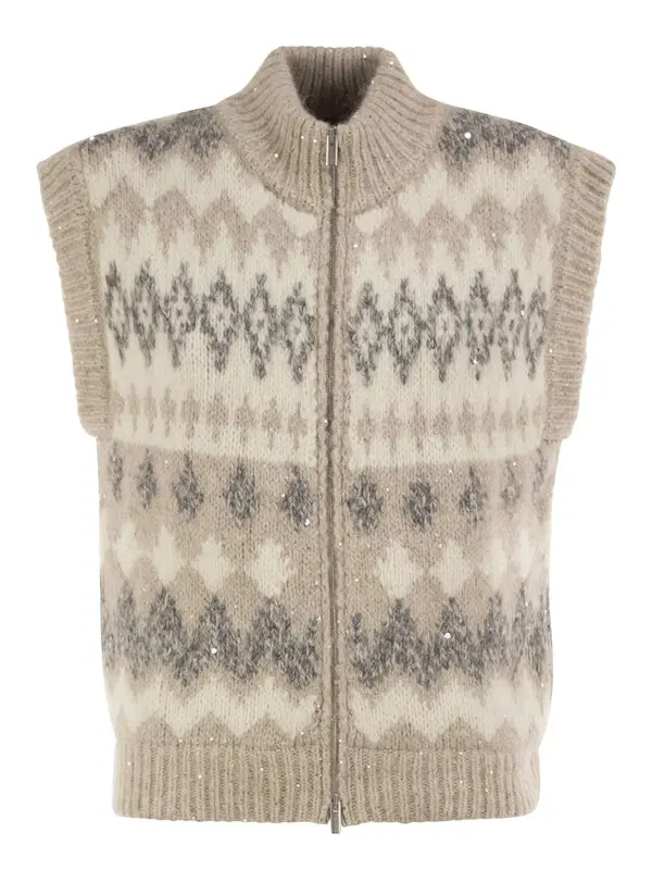 Peserico Jacquard Knit Sequin Gilet - Cream