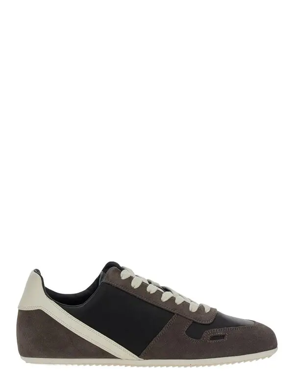 Rick Owens Black Low-top Sneakers With Suede Inserts In Leather - Multicolor
