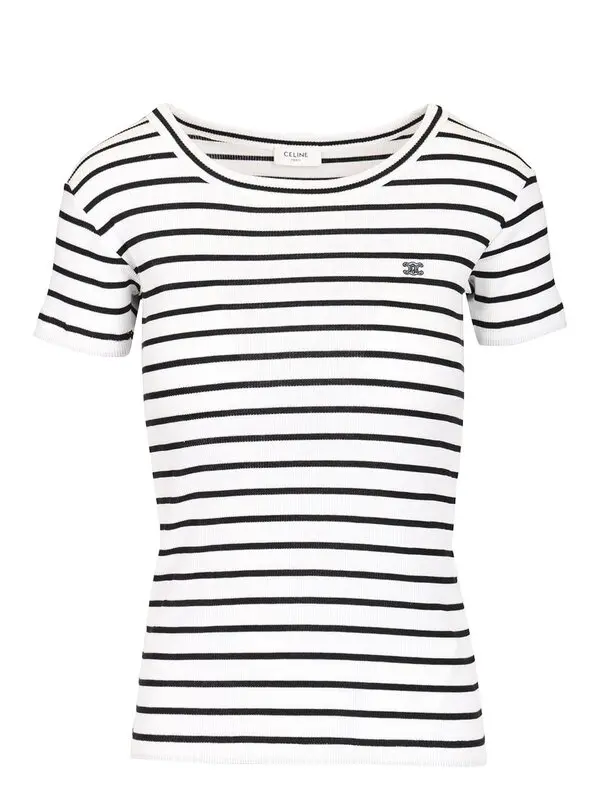 Celine Striped Silk And Cotton Blend T-shirt - Multicolor