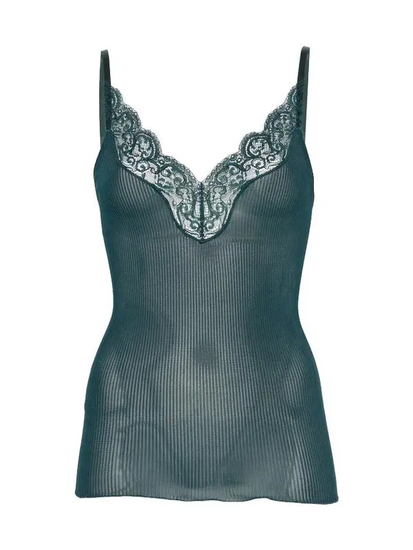 Saint Laurent Ribbed Silk Lace-trim Camisole - Cream