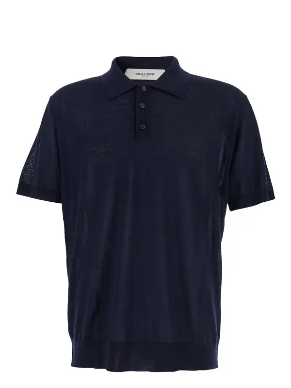 GOLDEN GOOSE Blue Polo Shirt With Classic Collar And Short Sleeves In Wool - Multicolor