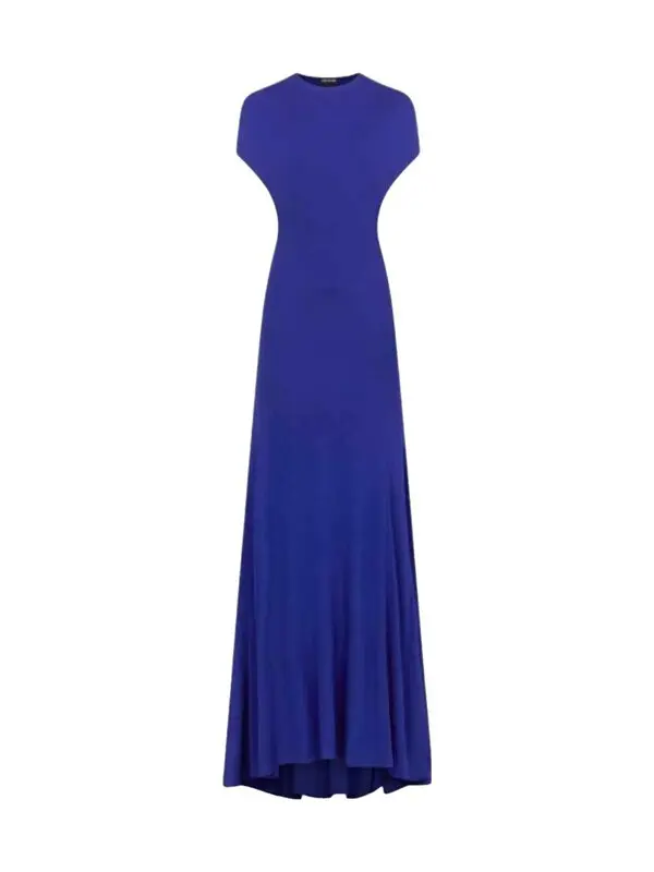 TOM FORD Backless Evening Dress With Cap Sleeves And Train - Blue