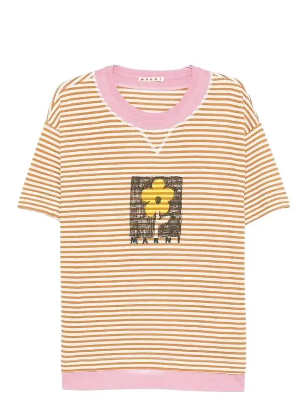 Marni Striped T-shirt With Floral Print - Multicolor