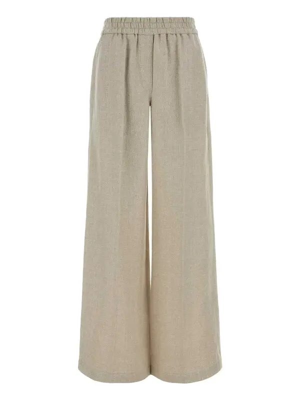 Brunello Cucinelli Melange Beige Linen Blend Wide-leg Pant - Brown