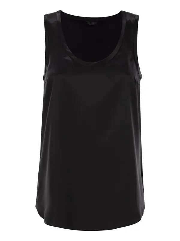 Brunello Cucinelli Stretch Silk Satin Top - Black