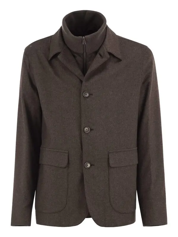 Herno Silk And Cashmere Tailored Jacket With Removable Inner Bib - Brown