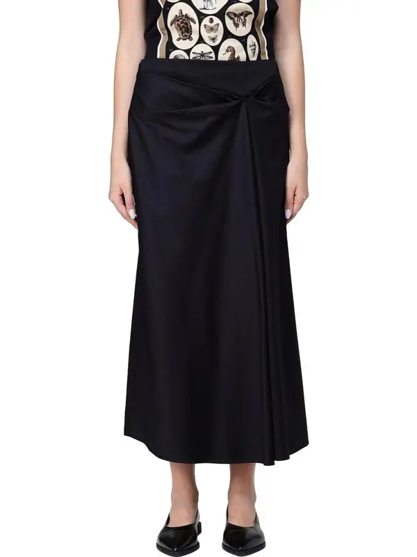 Max Mara Draped Cotton Blend A-line Midi Skirt - Black