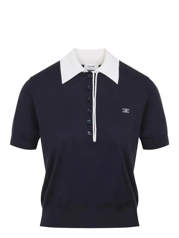 Celine Cashmere And Silk Short Sleeve Polo Sweater - Blue