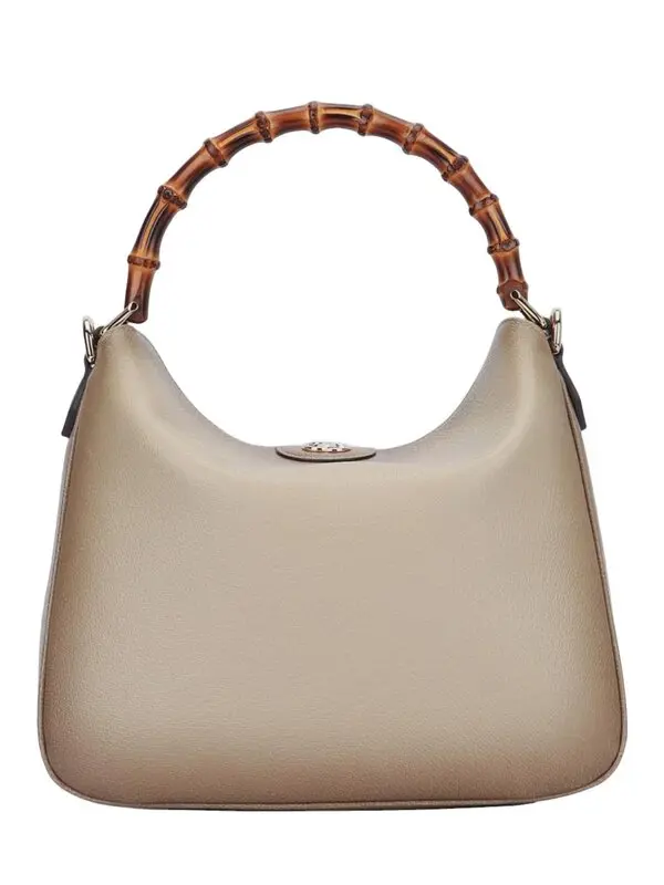 Gucci Diana Grained Leather Handbag With Bamboo Handle And Gg Logo - Cream