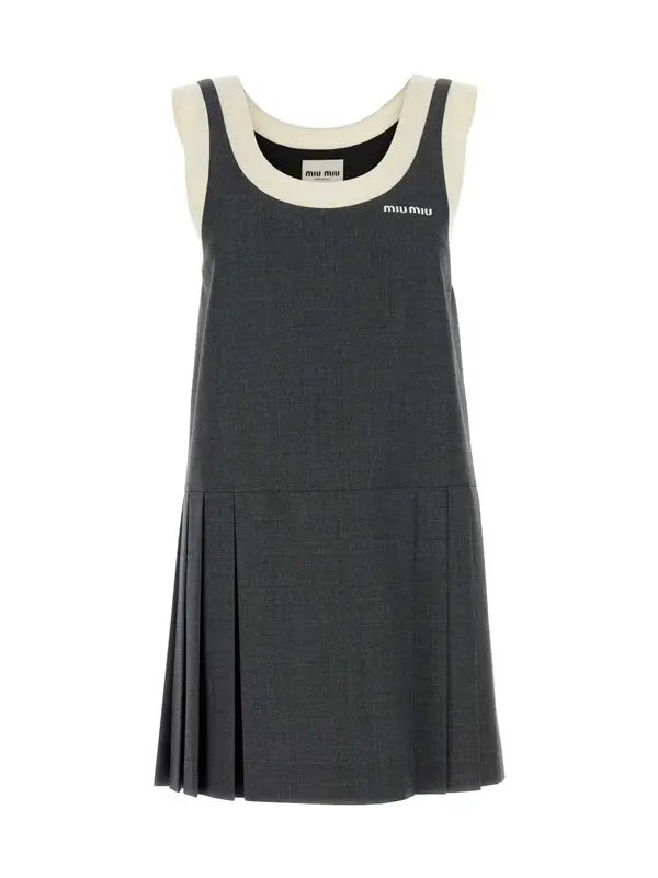 Miu Miu Dark Grey Wool Mini Dress - Gray