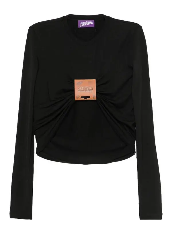 JEAN PAUL GAULTIER Long Sleeve Logo Patch Top - Black