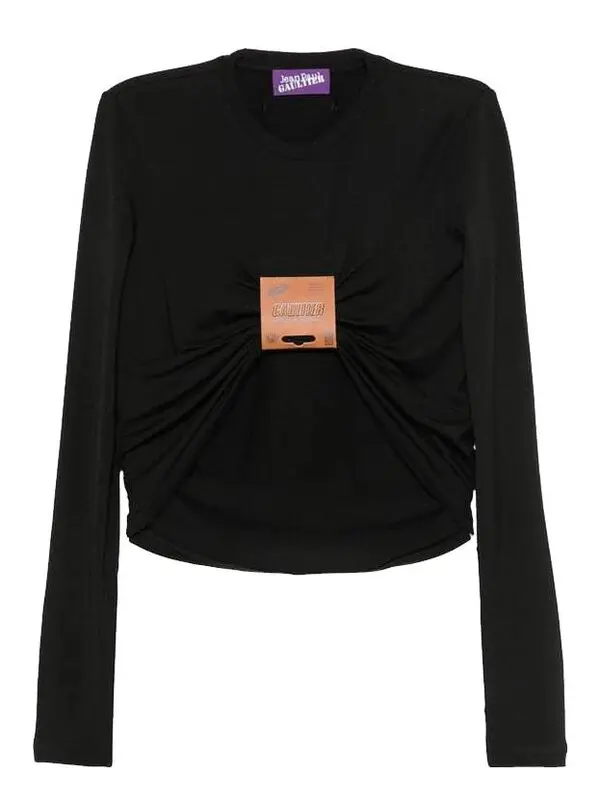 JEAN PAUL GAULTIER Long Sleeve Logo Patch Top - Black