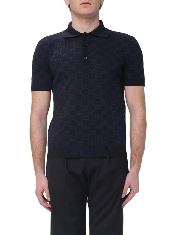 Gucci Cotton Polo Shirt With Monogram Motif - Blue