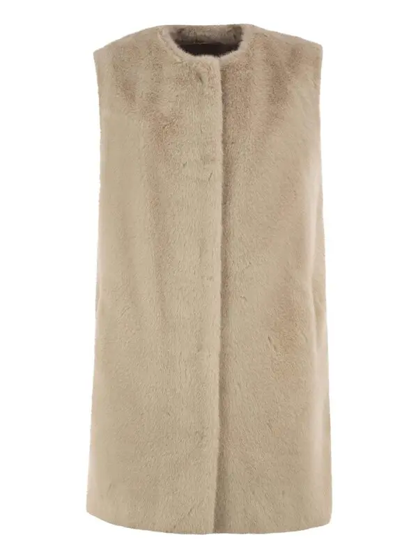 Herno Long Faux Fur-effect Gilet - Cream