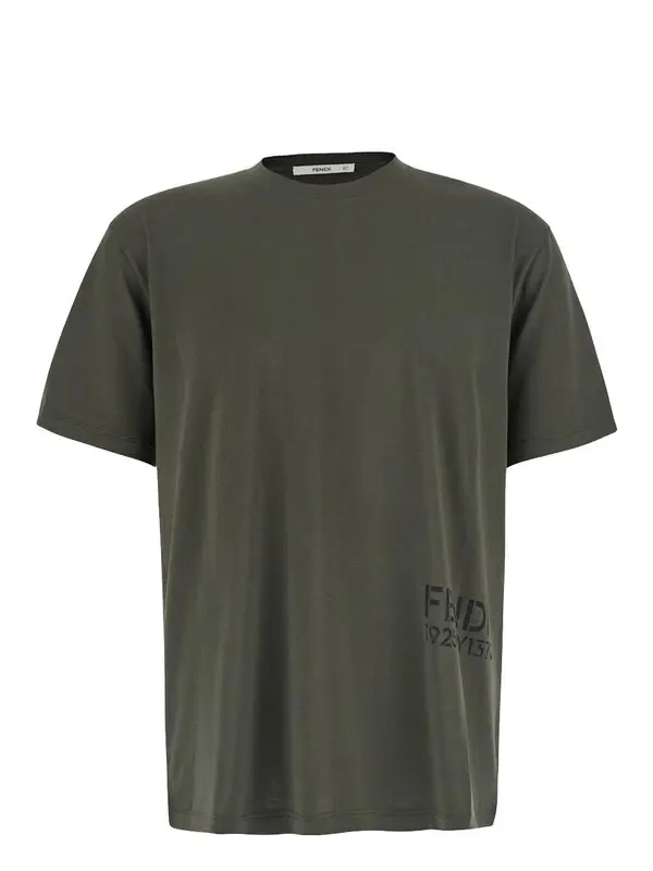 Fendi T-shirt With Tone-on-tone Logo On The Side In Cotton For - Green