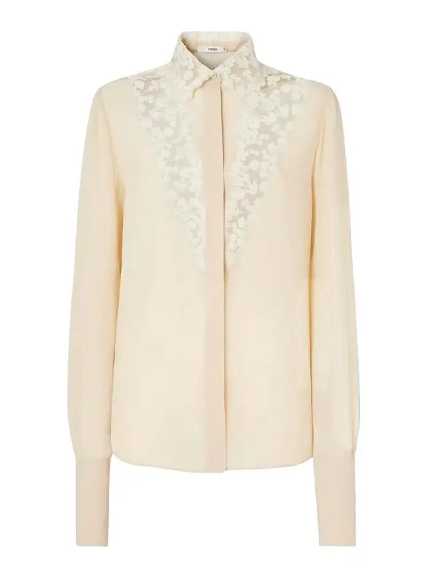 Fendi Silk Georgette Lace-trimmed Shirt - Cream
