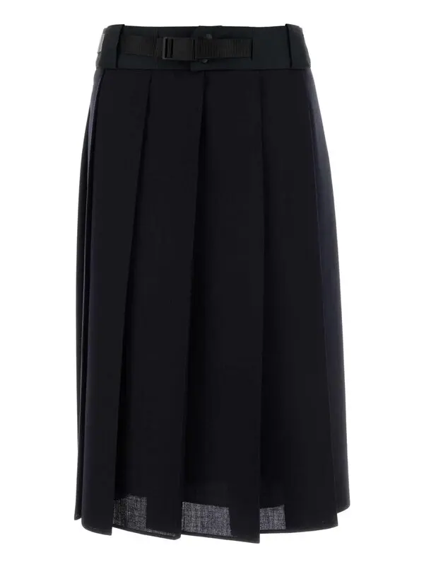 Prada Virgin Wool Pleated Skirt - Blue