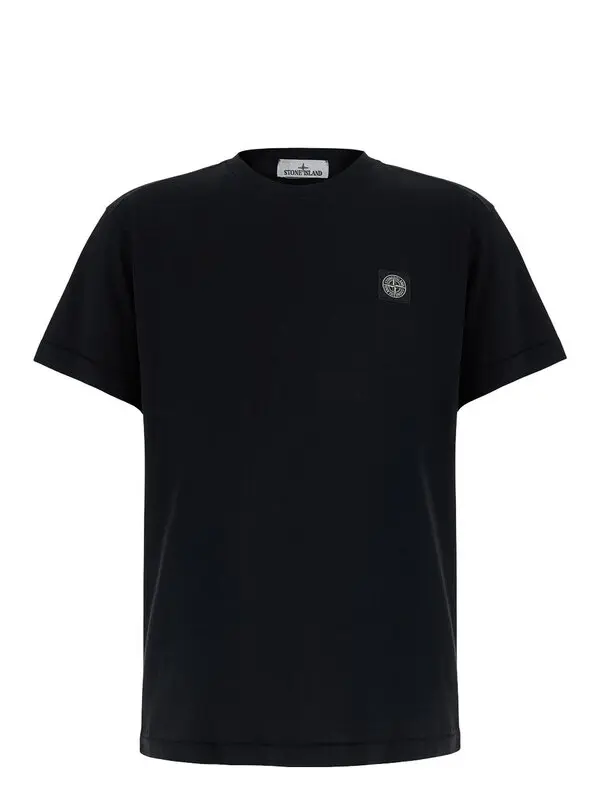 Stone Island Crew Neck T-shirt With Logo Patch On The Front In Cotton For - Black