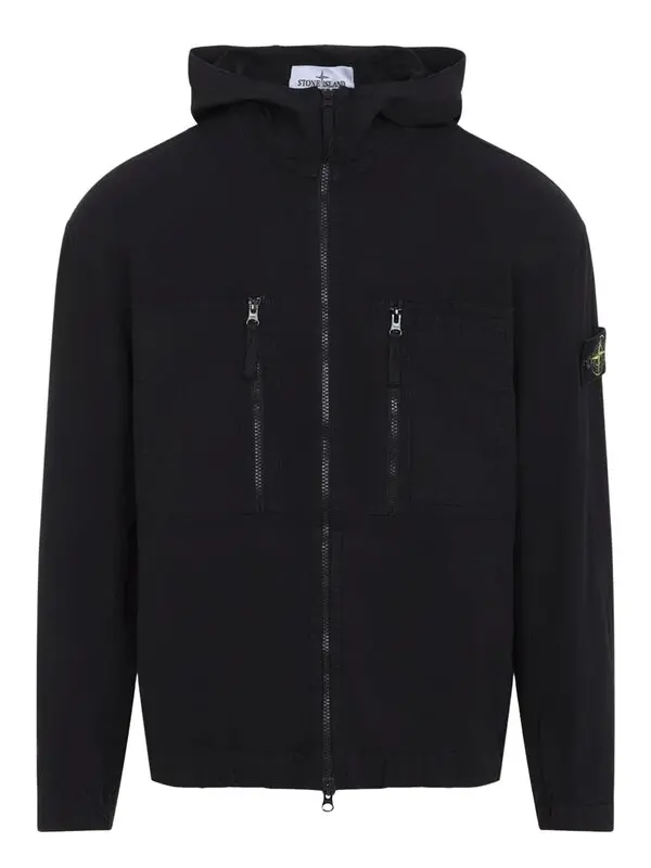Stone Island Cotton Hooded Jacket - Black