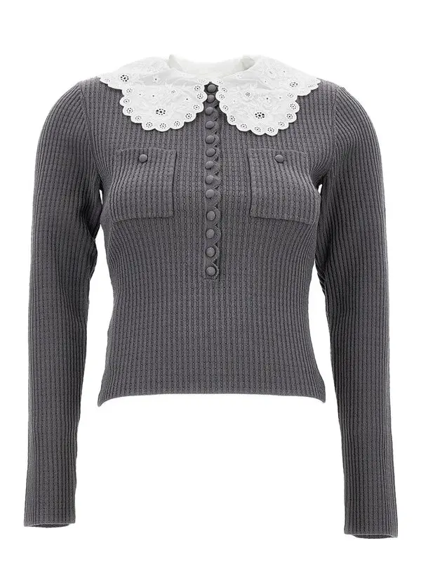 SELF-PORTRAIT Ribbed Knitted Top - Multicolor