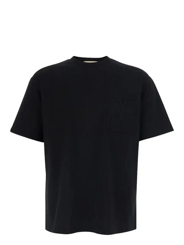 Valentino Garavani Black T-shirt With Pocket With Metallic Vlogo In Cotton For - Multicolor