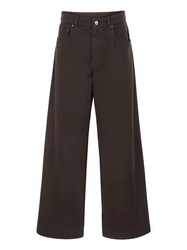 Brunello Cucinelli Relaxed Denim Trousers With Monile Detailing - Brown