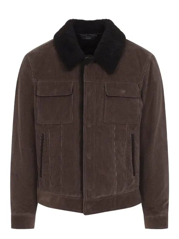 TOM FORD 900 Wale Cord Sherling Collar Trucker - Brown
