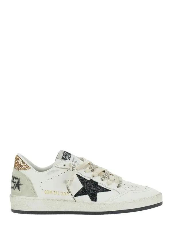 GOLDEN GOOSE Sneaker 'ballstar' Low Top With Star Patch With Glitter And Glitter Heel And Logo Lettering In Leather - White