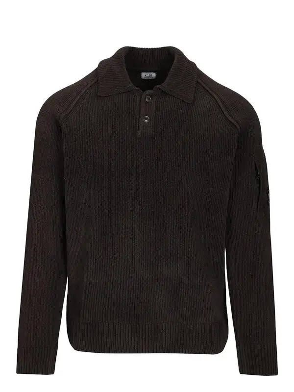 C.P. COMPANY Polo Sweater Made Of Cotton Chenille - Black