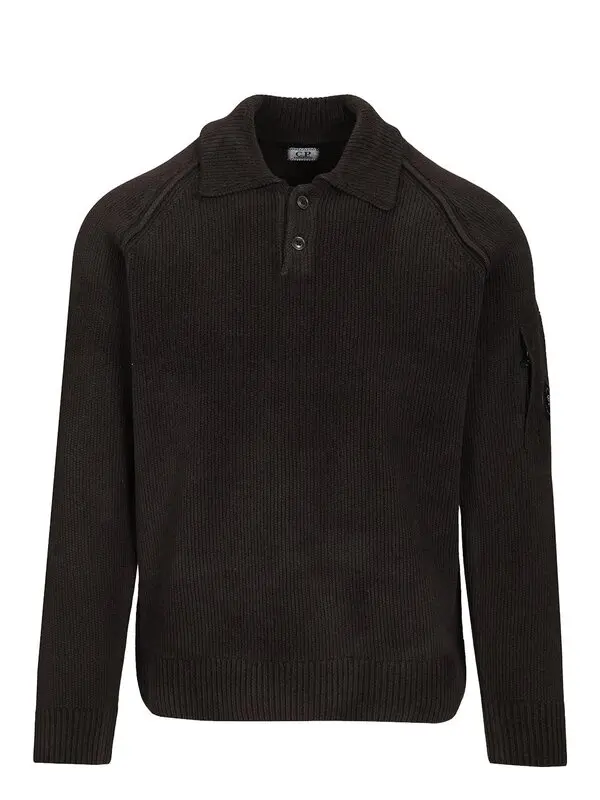C.P. COMPANY Cotton Chenille Polo Sweater - Black