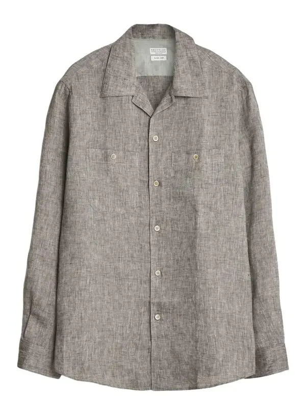 Brunello Cucinelli Button-down Shirt With A Melange Effect - Brown