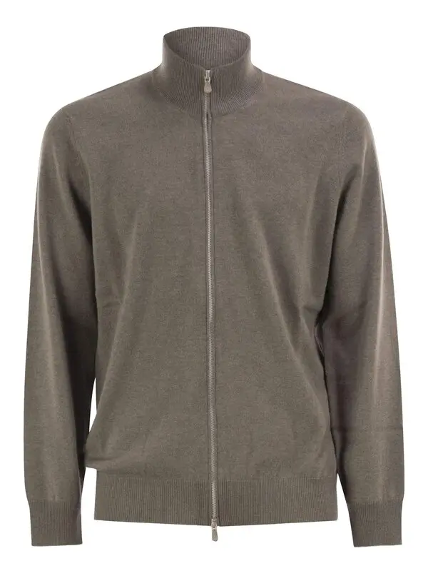 Brunello Cucinelli High-necked Cashmere Cardigan With Zip - Gray