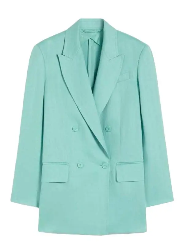 Max Mara Olimpia Jacket In Chevron Linen Aqua - Blue