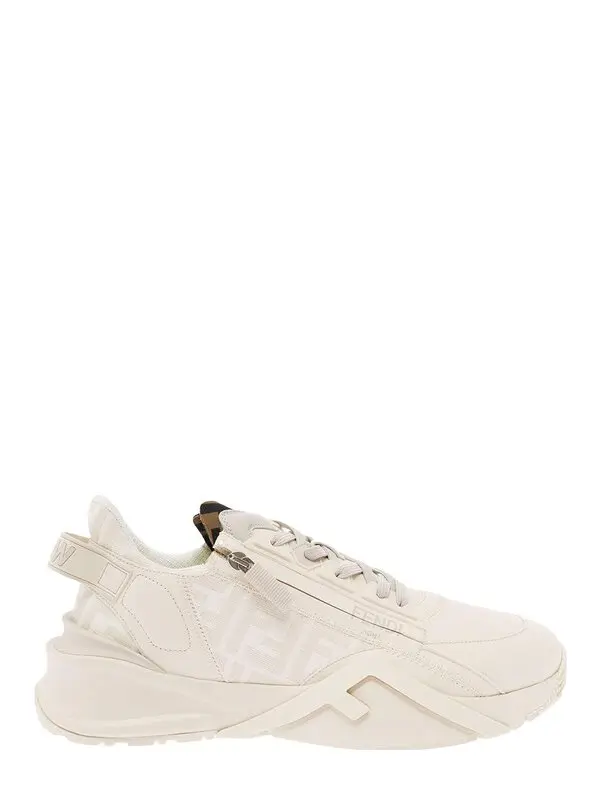 Fendi Sneaker Flow' With Ff Jacquard Logo Print And Leather - White